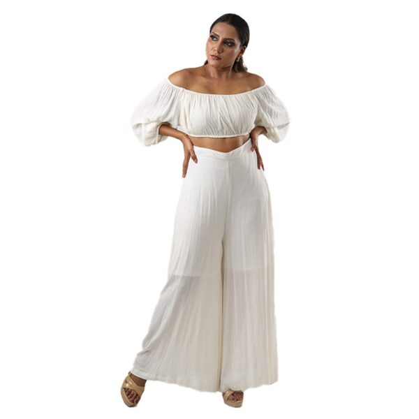 OFF SHOULDER LONG SLEEVE CROP TOP & WIDE LEG PLAZA PANT - NAYAN By ...